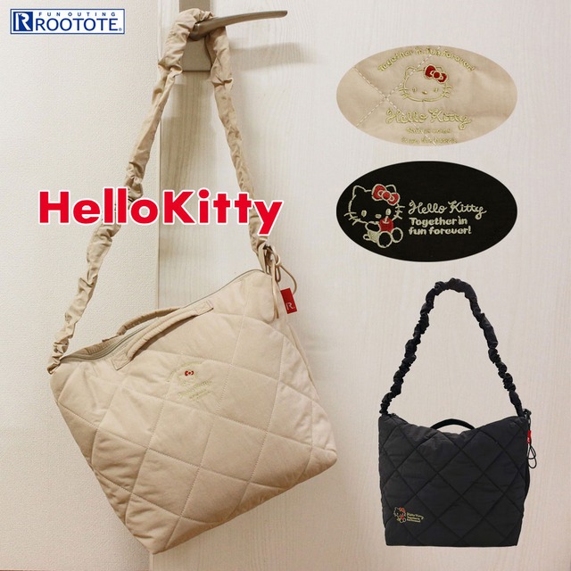2023新作 ハローキティ ショルダートートバッグ ROOTOTE MEDIUM Hello Kitty-B 8359 ルートート IP.ミディアム.キルト.ハローキティ ベージュ | SPORTUS