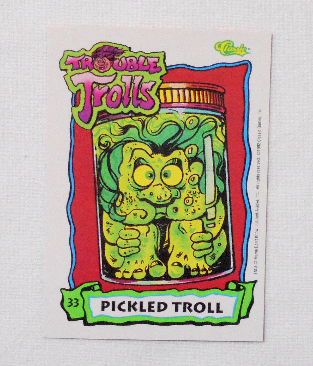 【NO.33 PICKLED TROLL [トラブル・トロール TROUBLE TROLLS TRADING CARDS]】 ＜1992年 ...