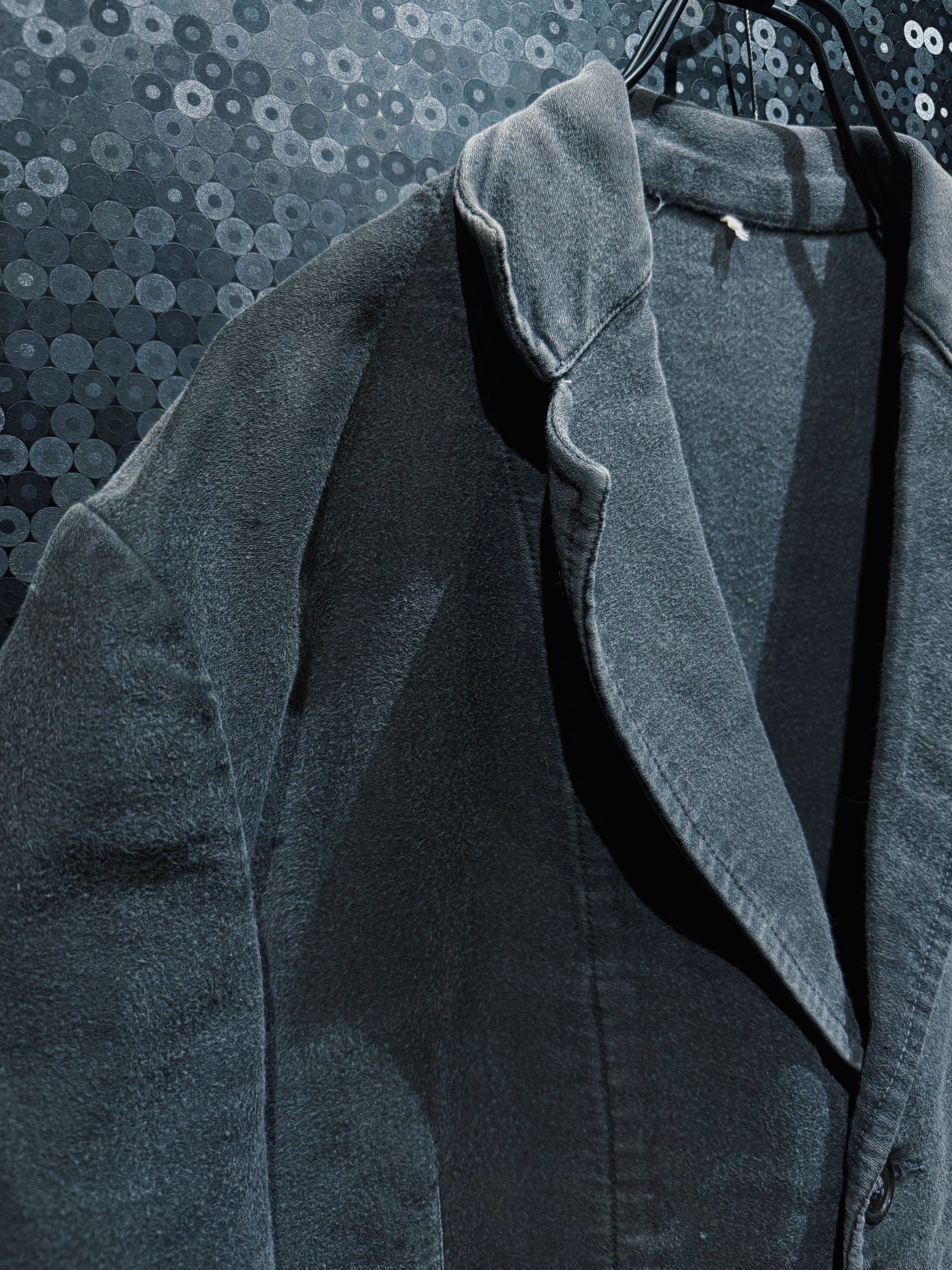 【ÆIEM】“vintage” black moleskin work tailored jacket with deep fading ...
