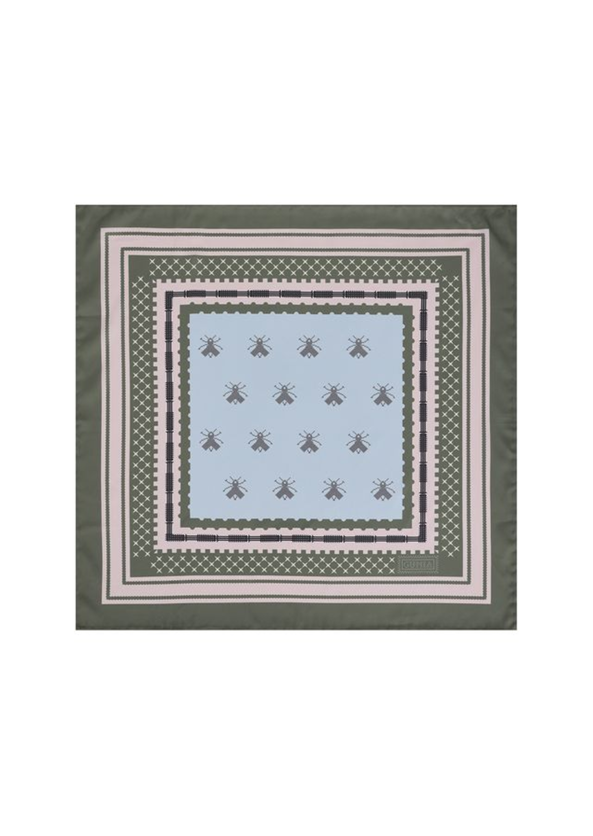 Bee Silk Headscarf in Green | Gunia Project Japan