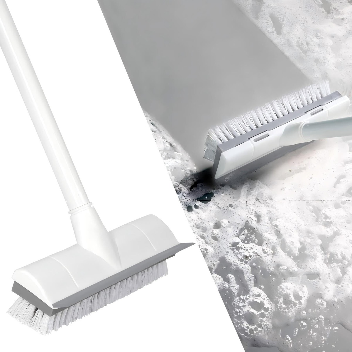 CLEANHOME デッキブラシ 掃除用ブラシ 2in1 水切りワイパー タイルブラシ 3段ポール 長さ調節可能 47cm-127cm ベランダ/玄関/床/庭園にも適用 掃除用品 風呂掃除 ...