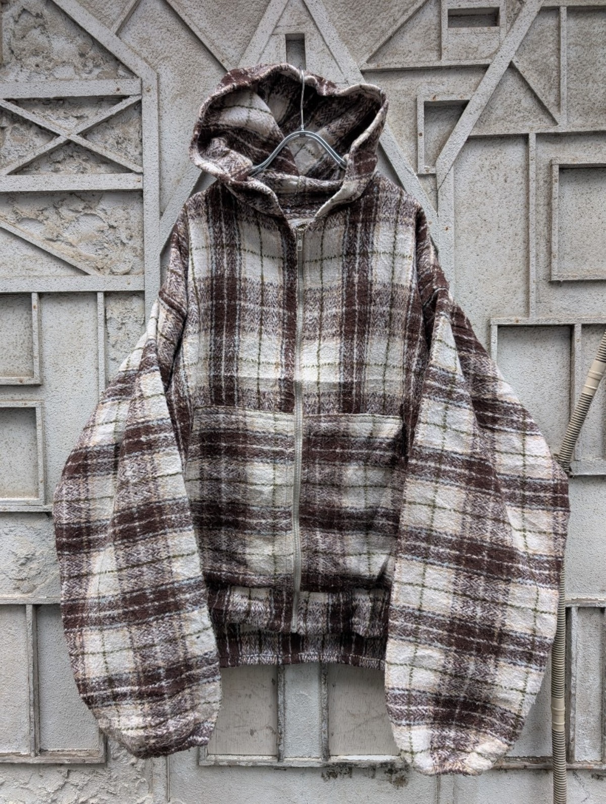 "EARTH RAGZ" check zip hoodie | 深緑オンライン