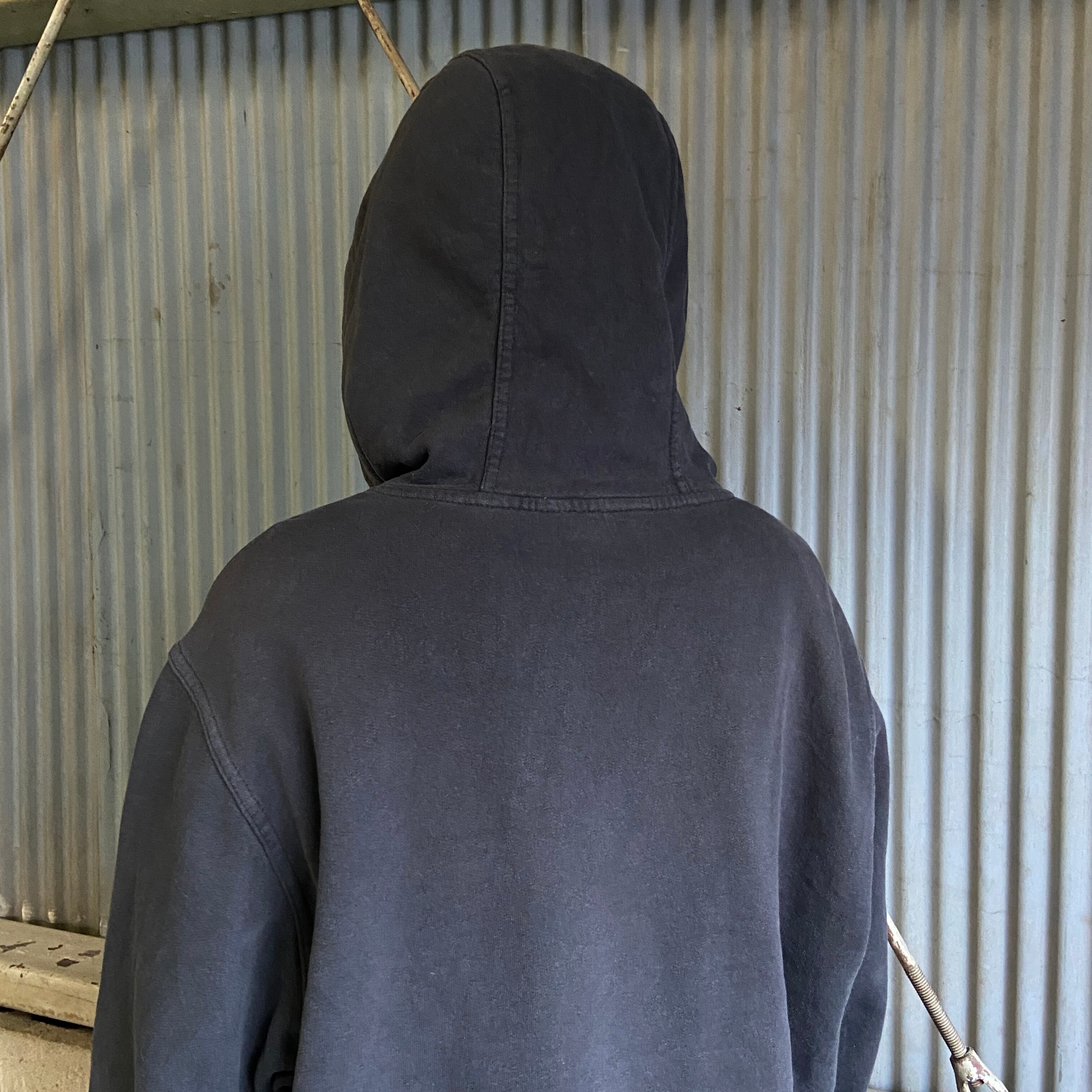 THE NORTH FACE ザ ノースフェイス スウェットパーカー メンズL 古着 フェードブラック 黒色 ビッグロゴ プルオーバー フー ...