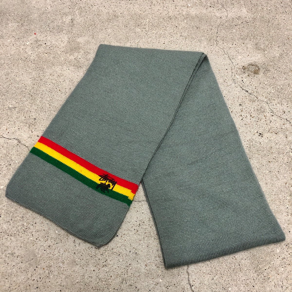 90～00s OLD STUSSY/Rasta Scarf/USA製/ラスタデザイン/マフラー/グレー/ステューシー/オールドステューシー ...