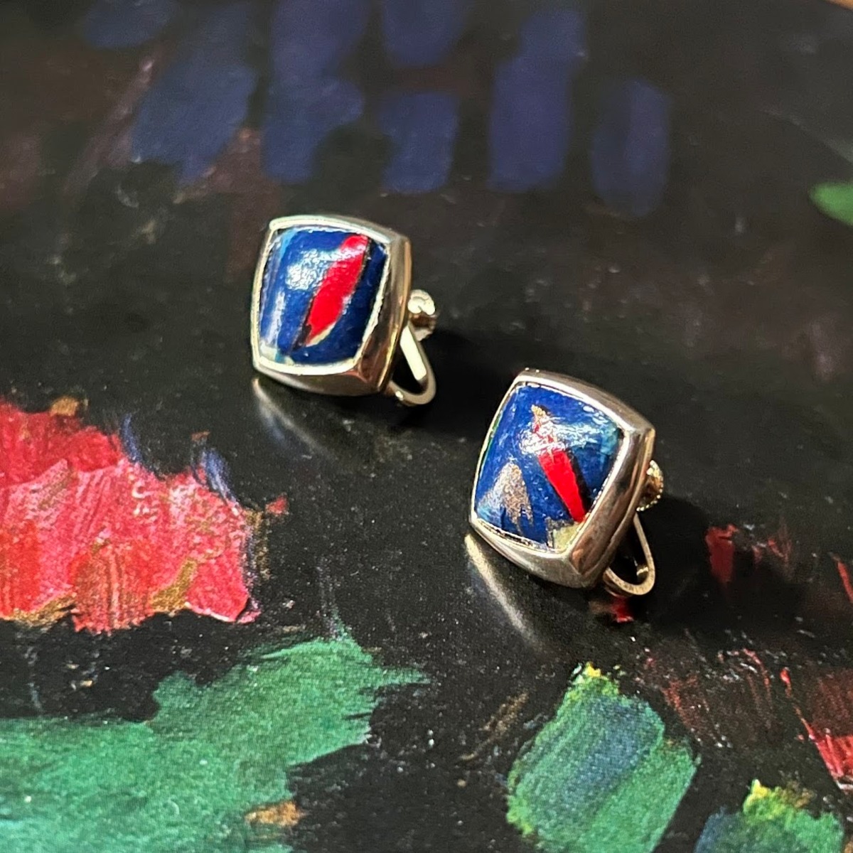 ブルー パターン イヤリング 《E-0040》 | ModernLoop ユーズドアクセサリー専門店